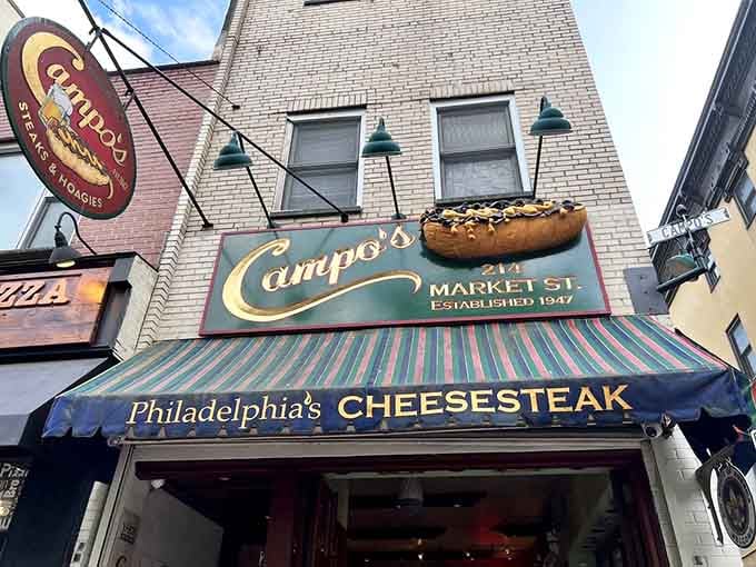 Campo's iconic storefront on Market Street stands as a beacon for sandwich pilgrims, that giant cheesesteak sign practically winking at hungry passersby.