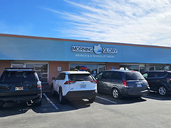 The unassuming turquoise exterior of Morning Glory Eatery belies the breakfast paradise waiting inside. Florida's hidden gem sits quietly in plain sight.
