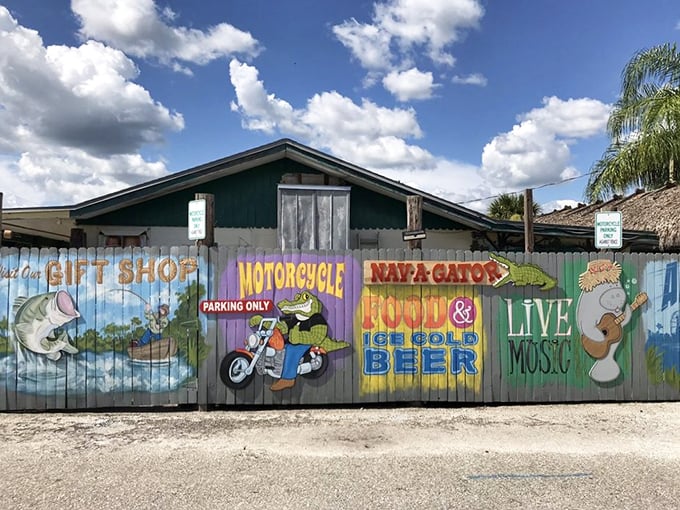 Welcome to Old Florida! Nav-A-Gator's colorful exterior promises cold beer, live music, and the kind of authentic experience that tourist brochures can't capture.