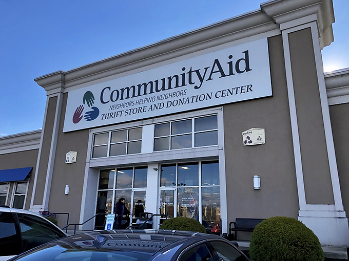 The welcoming facade of CommunityAid stands like a beacon of bargain possibilities under the Pennsylvania sky, promising treasures within.