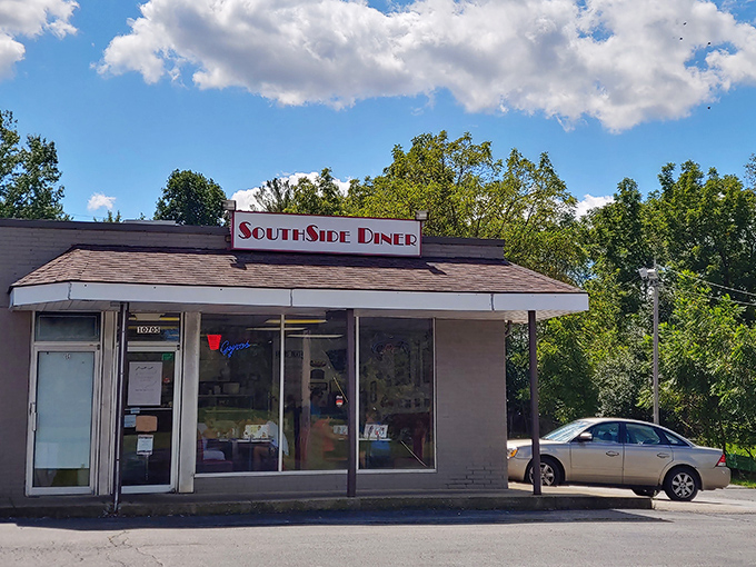 The unassuming exterior of Southside Diner stands like a time capsule of American breakfast culture, promising honest food without pretension.