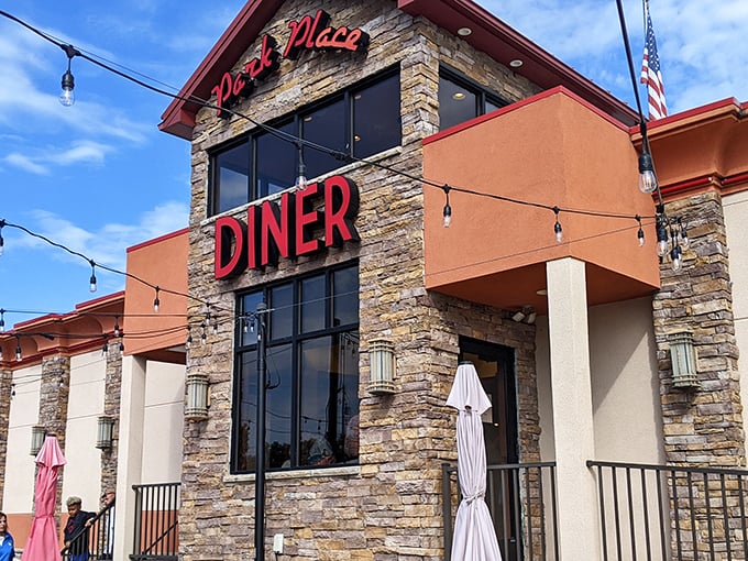 Stone and stucco charm meets classic diner dreams &ndash; Park Place beckons with timeless American comfort.