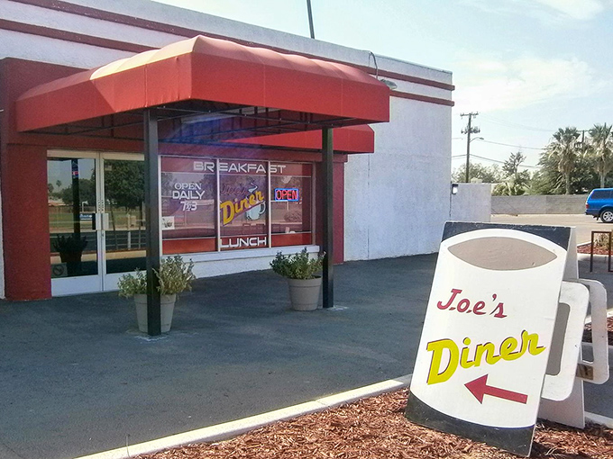 The iconic Joe's Diner sign stands like a beacon of breakfast hope against the Phoenix sky. Some treasures don't need fancy facades to deliver culinary magic.