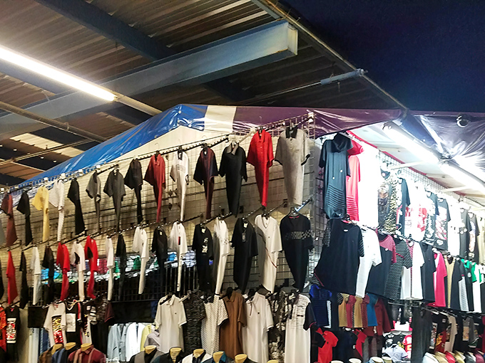 Blue tarps provide welcome shade from the Arizona sun as vendors display everything from cookware to electronics. Treasure hunting begins here!