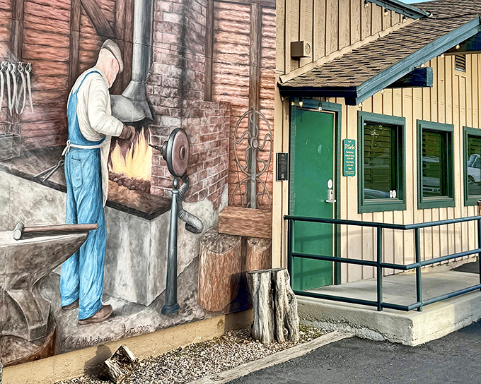 The perfect blend of rustic charm and Western heritage, D'Carlos welcomes you with a striking blacksmith mural and inviting green door that promises culinary treasures inside.