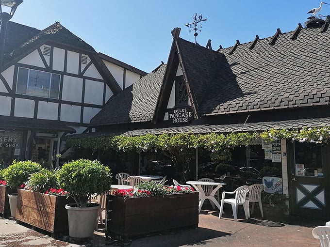 The storybook Tudor-style exterior of Paula's Pancake House looks like it was plucked straight from a Danish fairytale and planted in sunny Solvang.