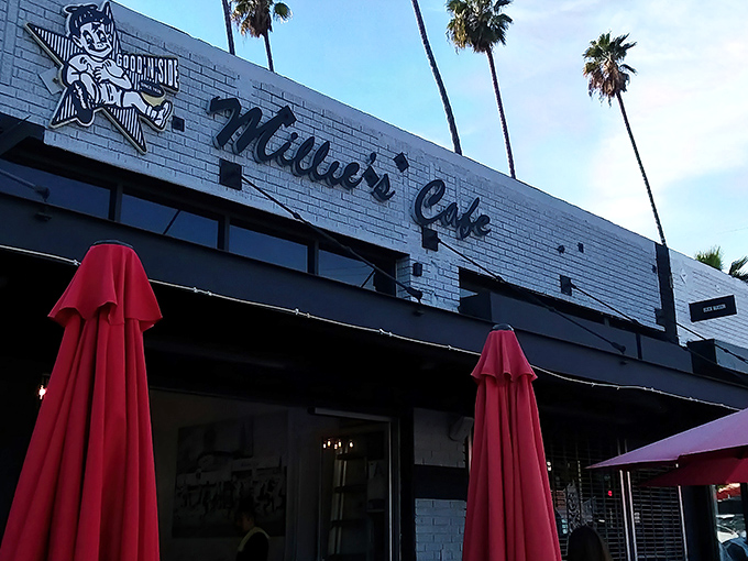 Millie's iconic red-brick facade stands out like a beacon of breakfast hope on a Silver Lake corner, promising culinary salvation to the hungry masses.