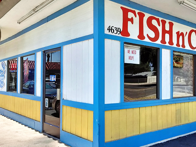 The blue and yellow facade of West Coast Fish N' Chips stands like a beacon of fried goodness in Fresno, promising seafood salvation in the Central Valley.