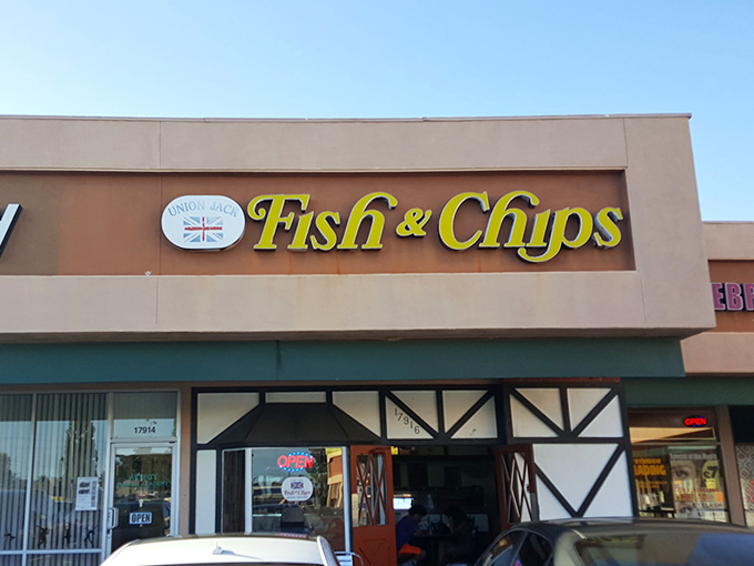 The unassuming storefront hides culinary treasures within&mdash;like finding Shakespeare in a comic book store. Tudor-style accents hint at the authentic British experience awaiting inside.