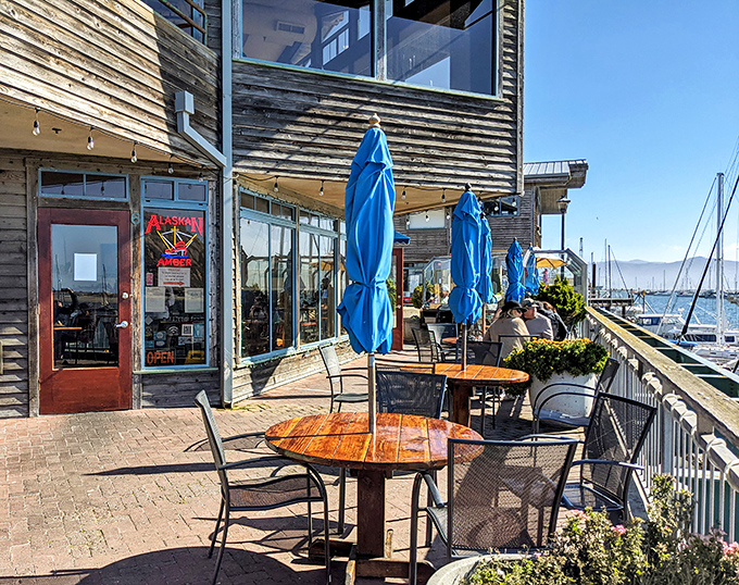 Blue Sky Bistro's waterfront patio isn't just dining—it's front-row seating to nature's greatest show, with Morro Bay's boats and that iconic rock playing supporting roles.
