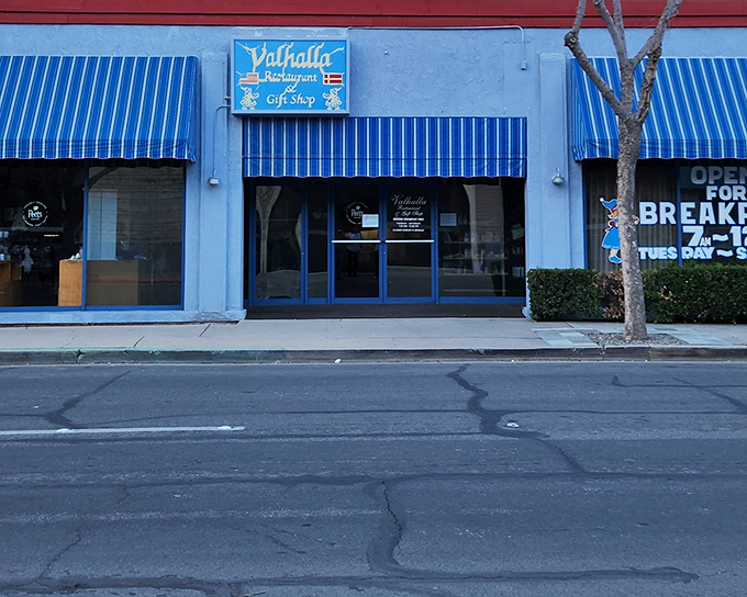 The blue exterior of Valhalla beckons like a Danish flag waving you in for breakfast nirvana. No passport required.