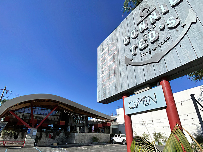 The architectural lovechild of a New England fish shack and California cool, Connie and Ted's exterior promises seafood salvation in the heart of West Hollywood.