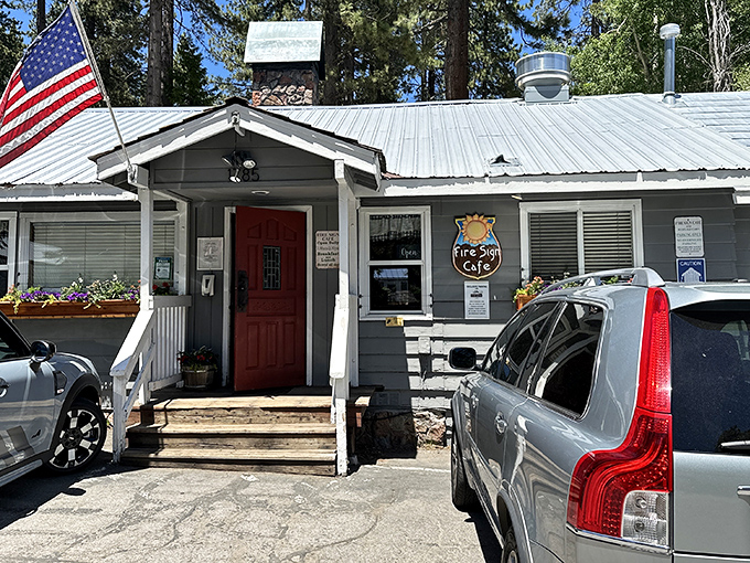 The unassuming gray cabin with its bright red door might fool you, but locals know this humble exterior hides breakfast greatness within.