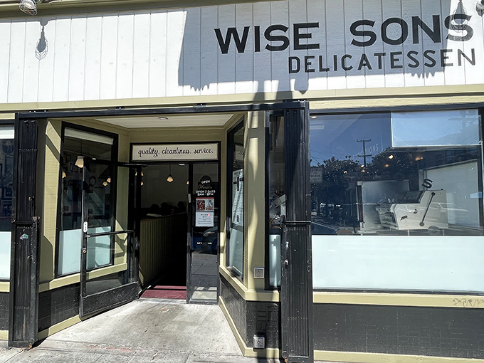 The iconic storefront of Wise Sons beckons like a beacon of deli salvation in San Francisco's urban landscape.