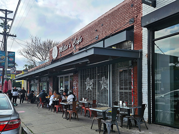 The unassuming brick facade that hides Los Angeles' best-kept breakfast secret in plain sight. 