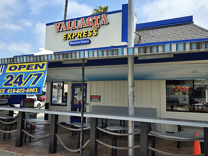 The blue-trimmed beacon of burrito bliss that's open 24/7. When midnight cravings strike, Vallarta Express stands ready with tortilla-wrapped salvation.