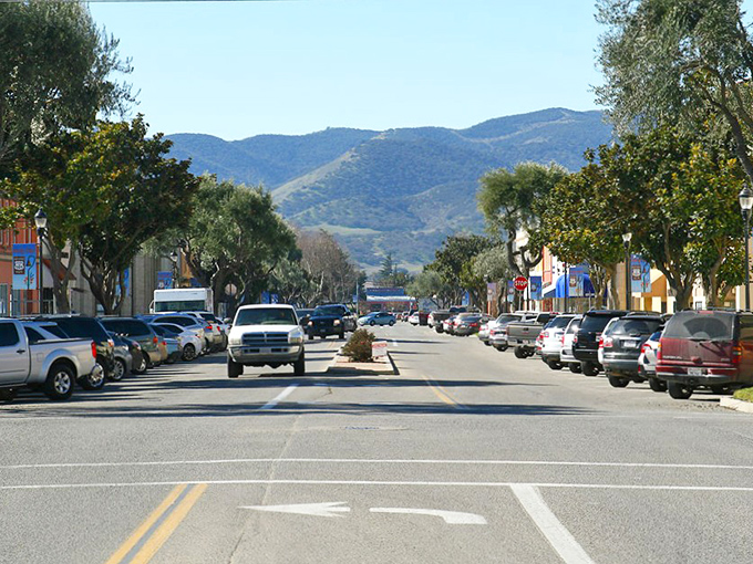 Broadway Street stretches toward the Santa Lucia Mountains like a postcard from simpler times, where antique hunters find treasures hiding in plain sight.
