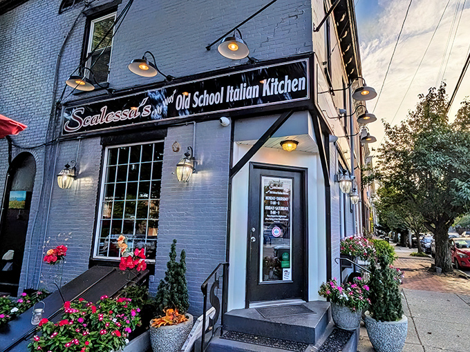 The blue-gray facade of Scalessa's welcomes you like an old friend, with vibrant flower boxes adding splashes of color to this Wilmington gem.