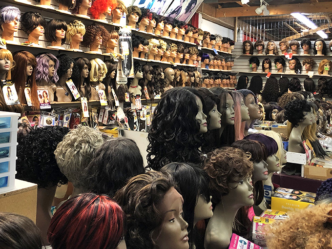 The wig section at Route 13 Market gives new meaning to "trying on different personalities." Hundreds of options await those brave enough to reinvent themselves for a day&mdash;or forever.