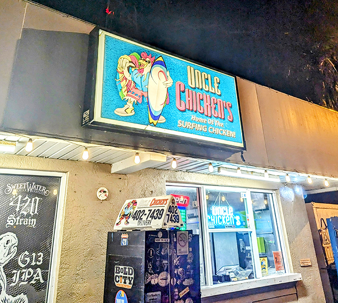 The surfing chicken mascot welcomes you to this unassuming New Smyrna Beach treasure. Like finding a pearl in an oyster, the modest exterior hides culinary gold within. 