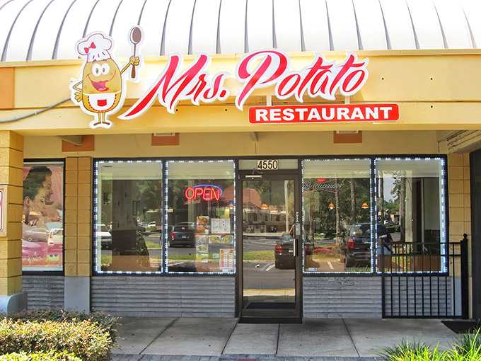 Mrs. Potato's unassuming strip mall exterior is like finding a diamond in a haystack&mdash;complete with a cartoon spud mascot that promises more personality than your average restaurant sign. 