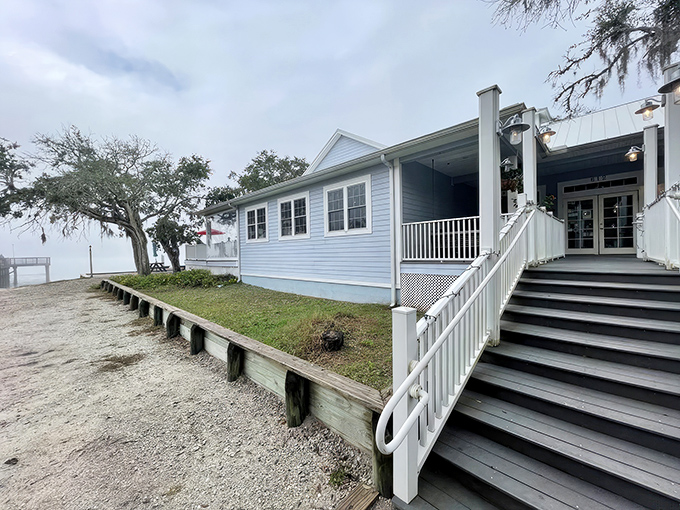Colorful umbrellas dot the waterfront deck like a Florida rainbow, promising seafood with a side of spectacular Tolomato River views.