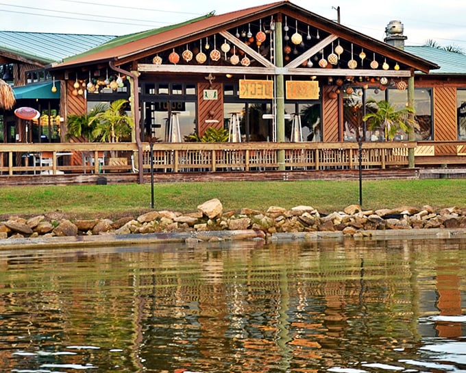 Florida's answer to a postcard come to life. Grills Riverside's wooden exterior and thatched roof elements create the perfect waterfront escape.