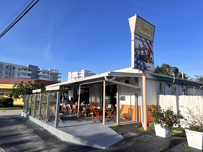 The perfect Florida morning awaits under this cheerful red awning, where Amy's blends French tradition with sunshine state sensibility.