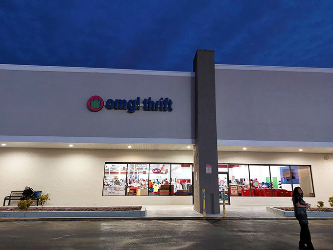 The unassuming exterior of omg! thrift belies the wonderland within. Like a retail TARDIS, it's somehow bigger on the inside.