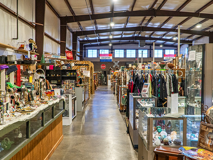 The unassuming entrance to Peachtree Peddler's &ndash; where treasure hunting begins beneath a simple awning that hides a world of wonders inside.