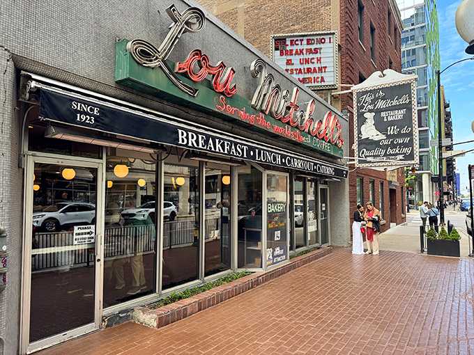The iconic neon sign beckons hungry Chicagoans like a breakfast lighthouse. Lou Mitchell's has been the starting line for Route 66 adventures and morning cravings alike.