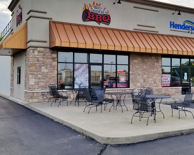 The unassuming storefront that houses barbecue greatness. Like finding a diamond in a strip mall, Bo Doogie's flame-decorated windows promise smoky treasures within.