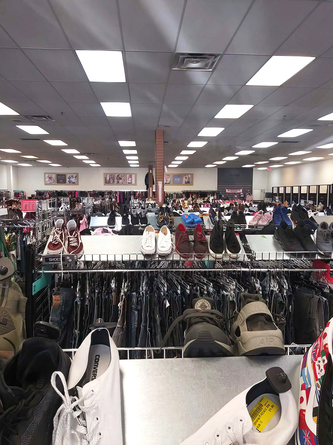 Welcome to the fashion treasure hunt! Rows of carefully organized clothing await, where yesterday's mall splurges become today's affordable finds.