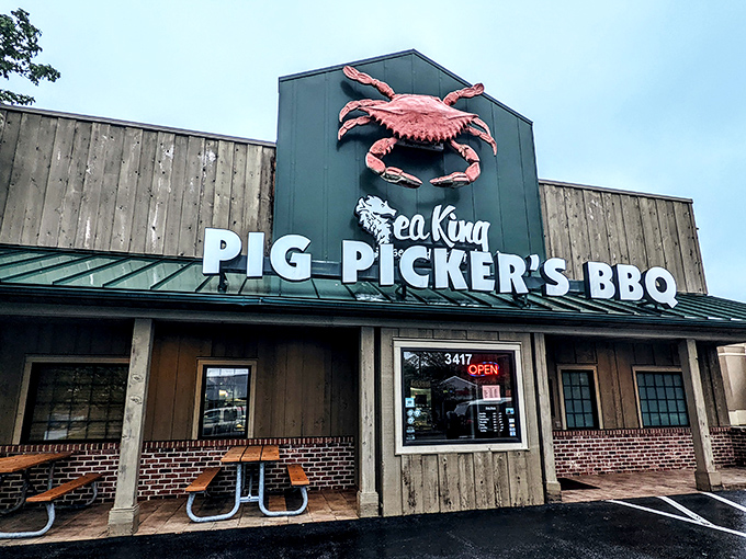 The unmistakable giant crab perched atop Sea King beckons seafood lovers like a crustacean lighthouse guiding hungry sailors to shore.