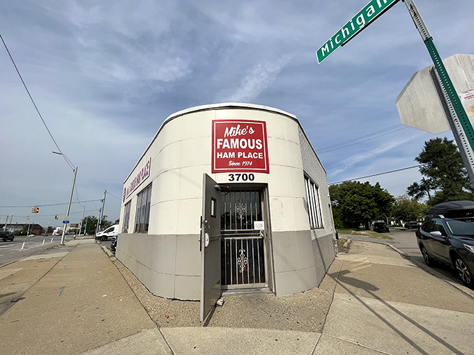 The architectural equivalent of a firm handshake &ndash; Mike's Famous Ham Place stands proudly on its Detroit corner, promising honest food without the fuss.