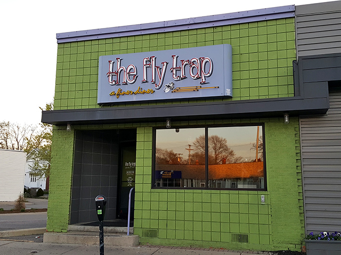 The sunshine-yellow exterior of The Fly Trap isn't just eye-catching—it's nature's way of saying "good food happens here." Like a culinary lighthouse on Woodward Avenue.