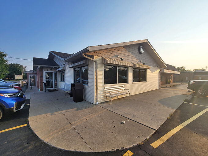 The unassuming exterior of Nutcracker Family Restaurant hides a time-traveling culinary experience within its simple white walls.