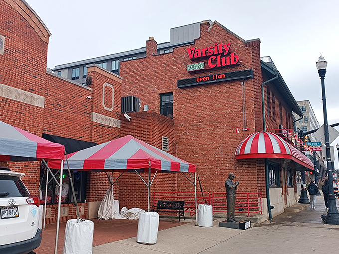 That iconic red and white awning isn't just a canopy&mdash;it's a beacon calling hungry Buckeye fans home. A Columbus landmark that promises good times inside.