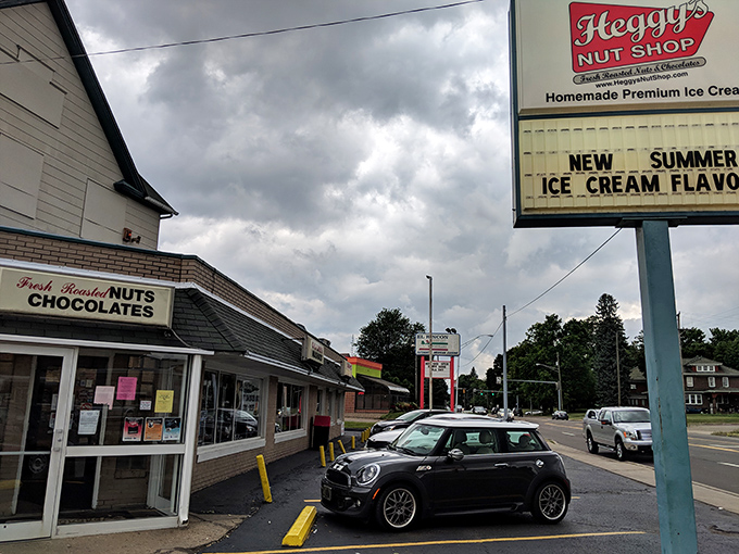 The unassuming exterior of Heggy's Nut Shop belies the treasures within. Like finding a secret chocolate factory, but without the eccentric owner or singing Oompa Loompas.