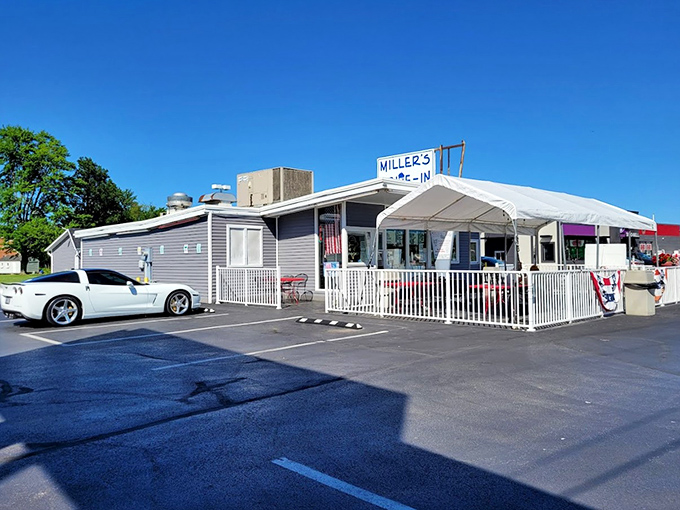 Miller's lavender-gray exterior stands like a time capsule of Americana, complete with white picket fence and the promise of frozen delights within.