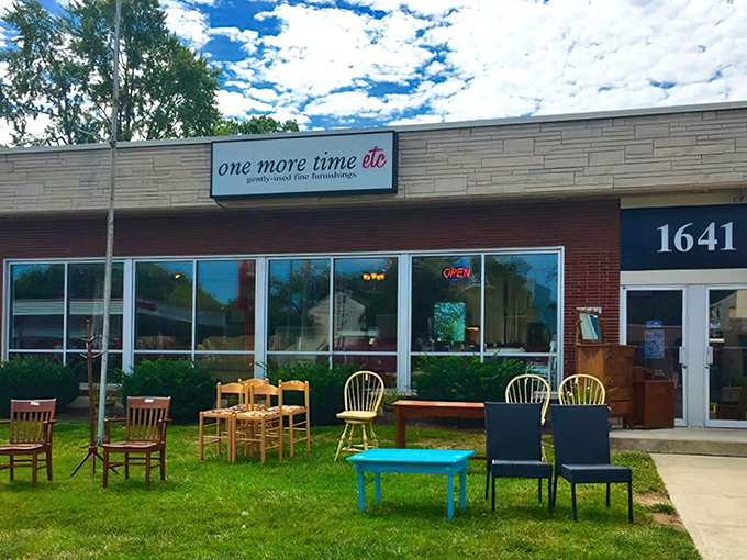 The unassuming storefront of One More Time Etc belies the treasure trove within. Like a furniture speakeasy, only the initiated know what awaits inside.