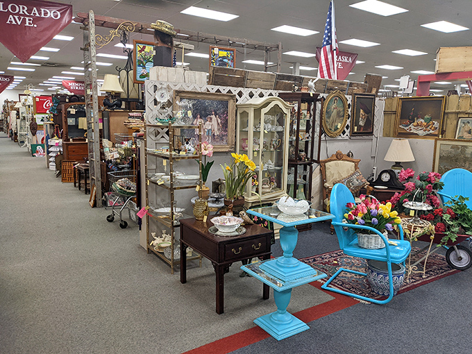 Endless aisles of yesteryear stretch before you, where bright turquoise patio furniture sits ready to tell stories from someone else's summer memories.
