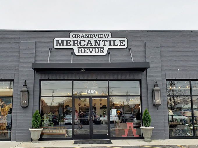 The sleek gray exterior of Grandview Mercantile beckons treasure hunters with its understated elegance, like a sophisticated friend who always knows where the good stuff is hidden.
