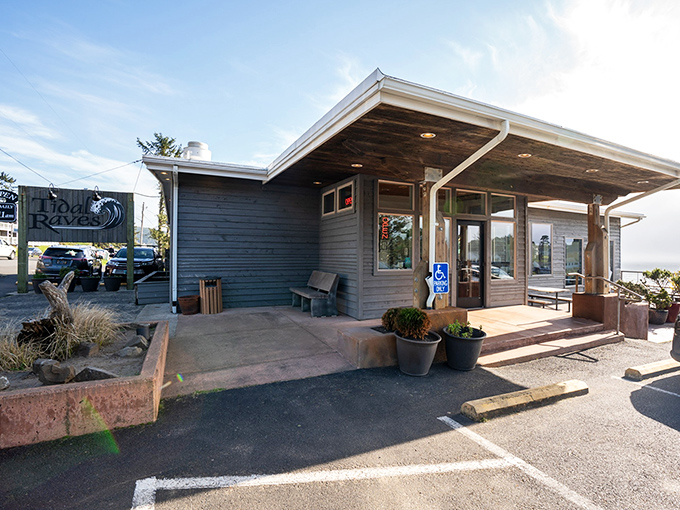 The unassuming exterior of Tidal Raves belies the culinary treasures within. Like a weathered fisherman with Michelin-star skills, it promises authentic coastal delights.