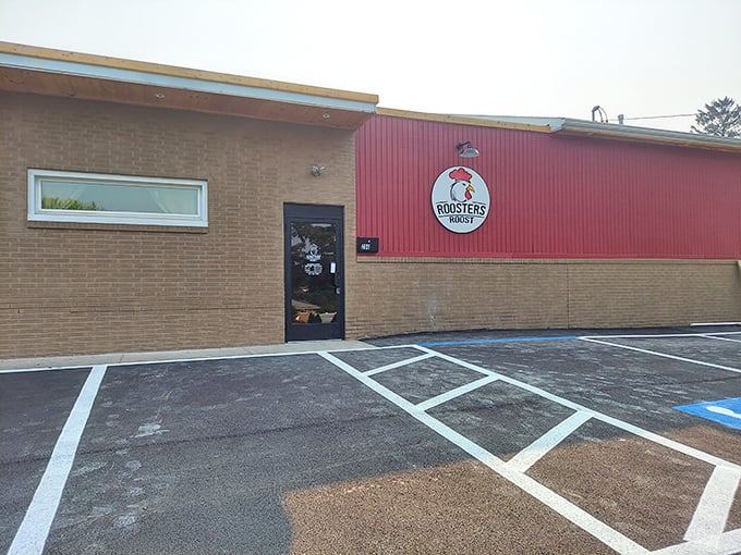 The modest red and tan exterior of Roosters Roost proves once again that culinary treasures often hide in plain sight. Pennsylvania's fried chicken paradise awaits!