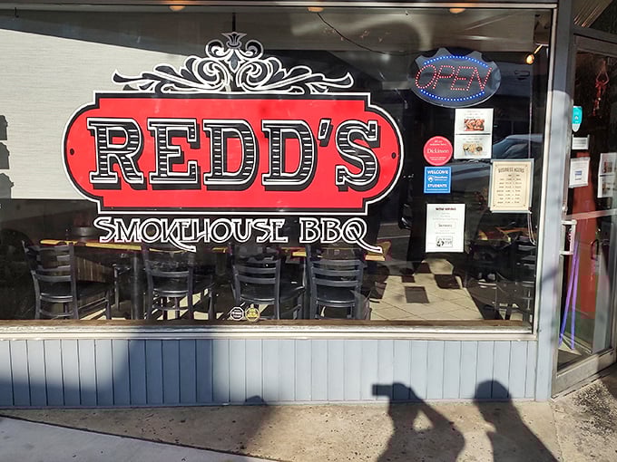 That red sign isn't just advertising - it's practically a beacon calling all serious barbecue lovers home.