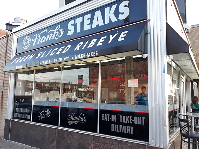 The unassuming storefront of Frank's Steaks & Burgers &ndash; where Philly's cheesesteak cognoscenti go when they're serious about their sandwich game.