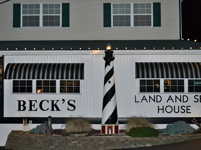 The lighthouse beckons hungry travelers like a culinary North Star. Beck's exterior promises maritime charm in landlocked Pennsylvania.