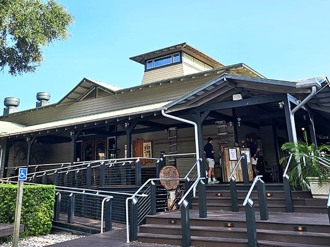 The weathered wooden exterior of The Crazy Crab beckons like an old friend, promising seafood treasures inside this Hilton Head Island landmark.