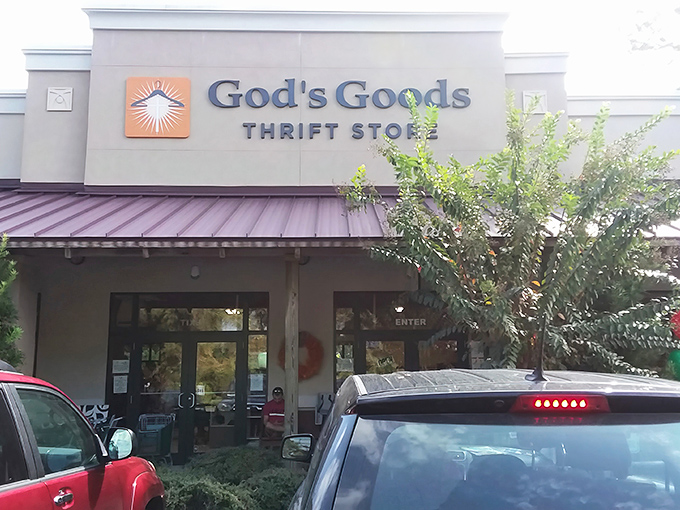 The unassuming exterior of God's Goods Thrift Store in Bluffton hides a treasure trove within. Like finding an oasis in a strip mall desert.